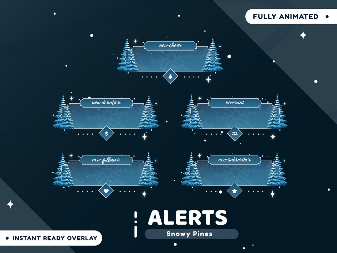 Snowy Pines Animated Stream Alert Package for Twitch, Blue White Alerts ...