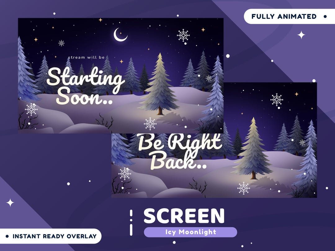 Icy Moonlight Animated Stream Screen Package for Twitch, Winter Night ...