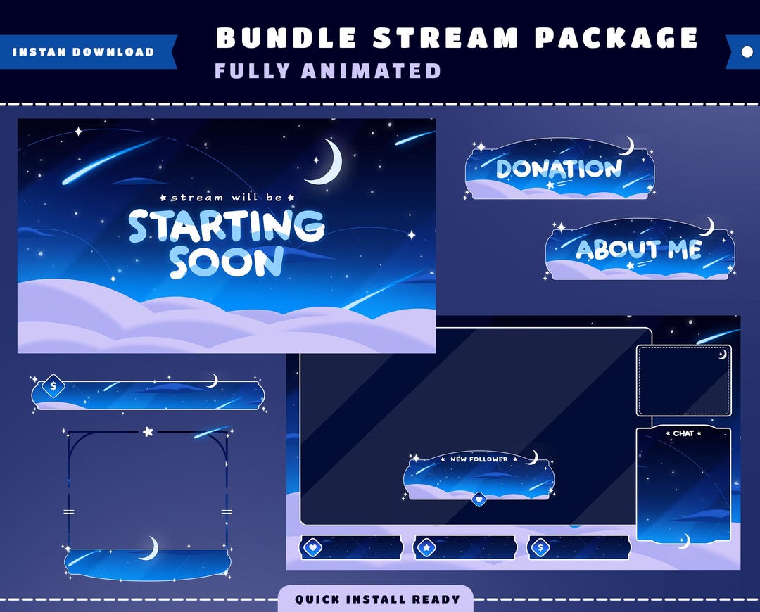 Cloud Sea Animated Stream Overlay Package for Twitch Bundle, Twitch ...