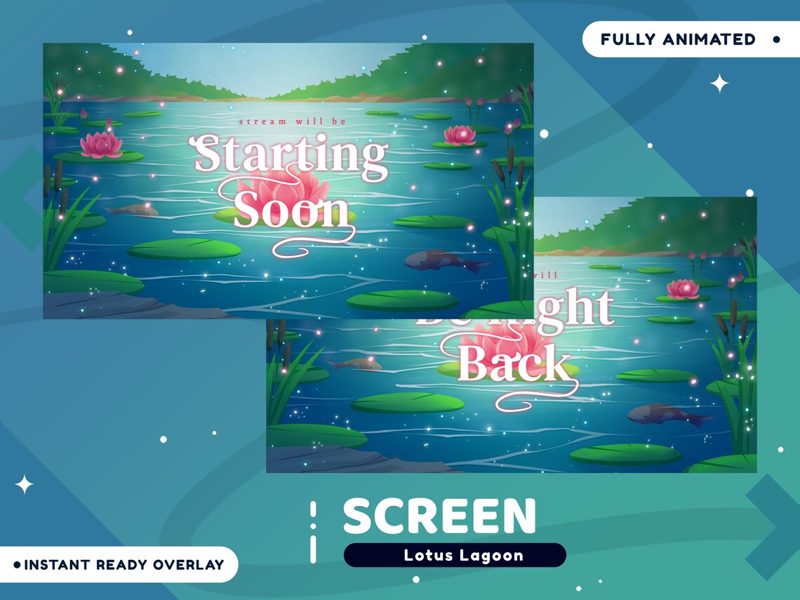 Lotus Lagoon Animated Stream Overlay Package for Twitch Bundle, Stream ...