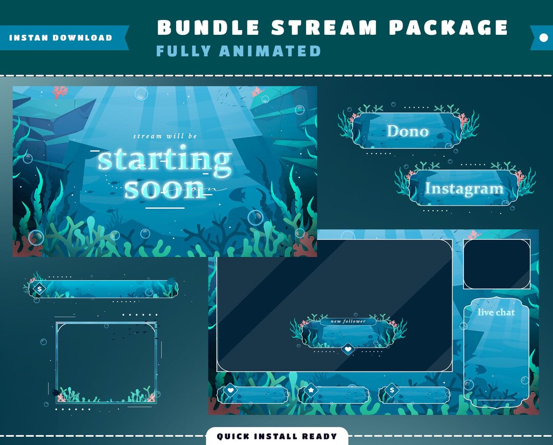 Oceanic Bloom Animated Stream Overlay Package for Twitch Bundle, Twitch ...