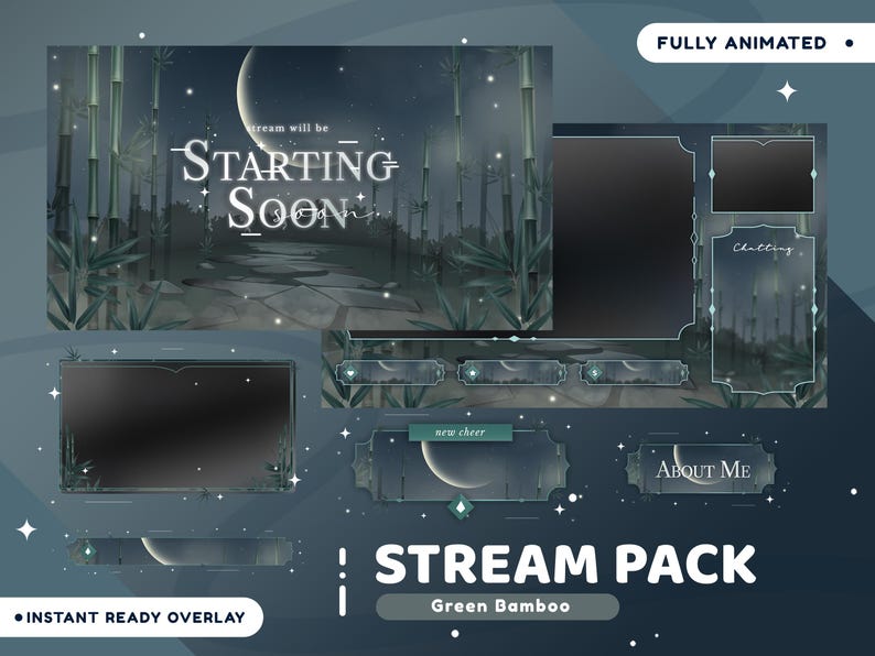 Green Bamboo Animated Stream Overlay Package for Twitch Bundle, Night ...