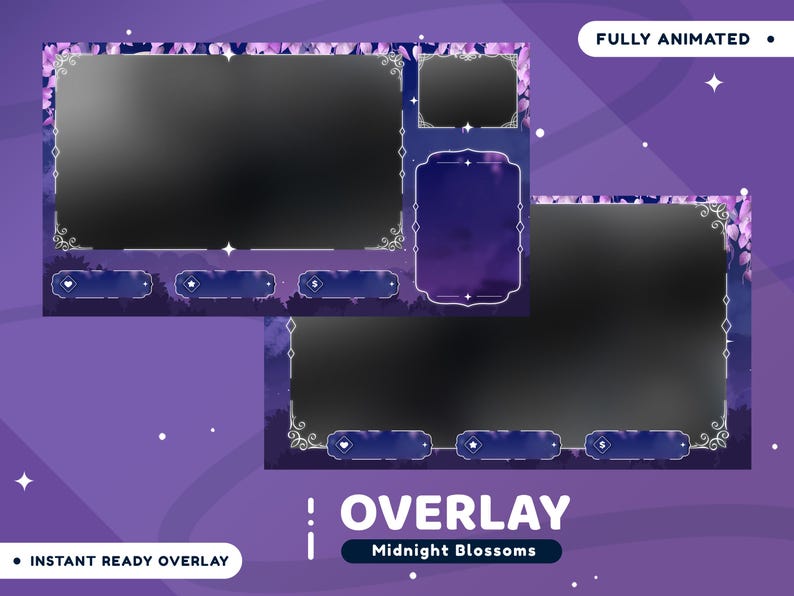 Midnight Blossom Animated Stream Overlay Package for Twitch Bundle ...