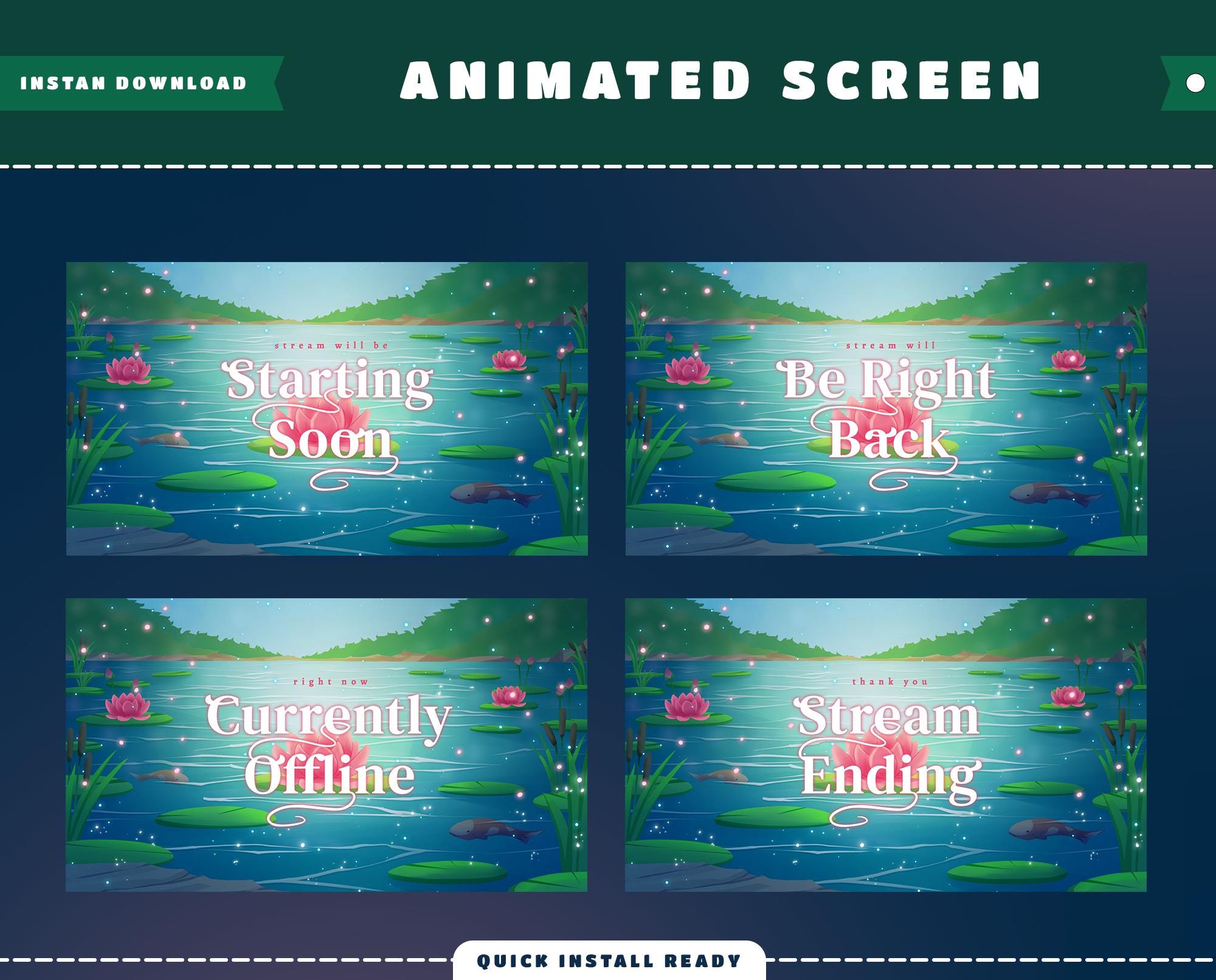 Lotus Lagoon Animated Stream Overlay Package for Twitch Bundle, Stream ...