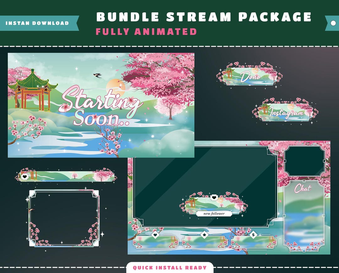 Sakura Japan Animated Stream Overlay Package for Twitch Bundle, Japan ...