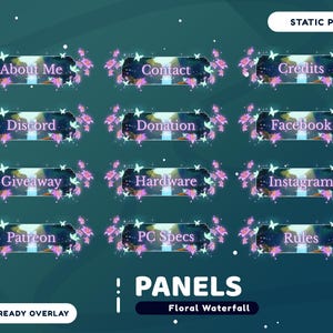 Floral Waterfall Animated Stream Overlay Package for Twitch Bundle ...