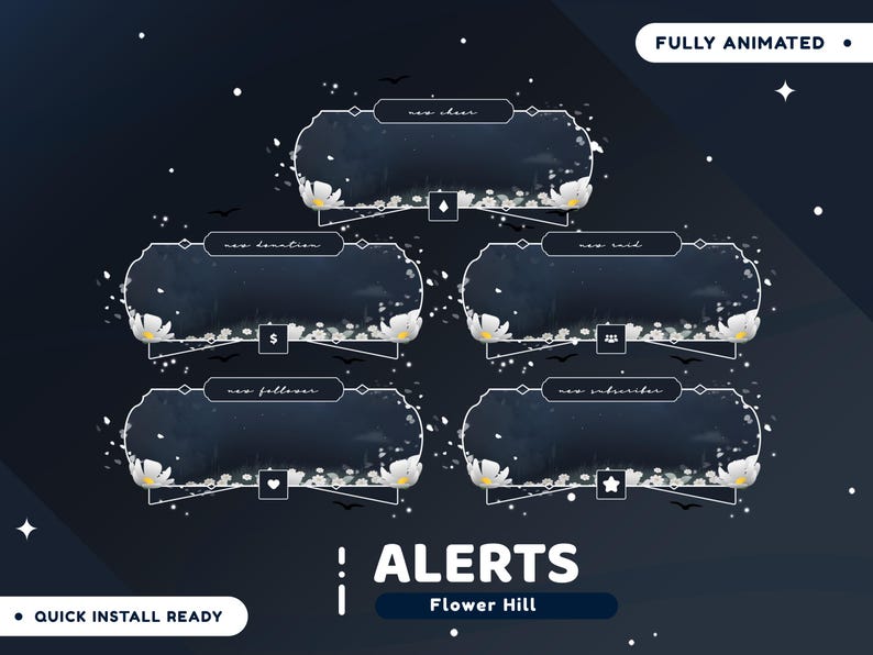 Flower Hill Animated Stream Overlay Package, Twitch Bundle, Daisy ...