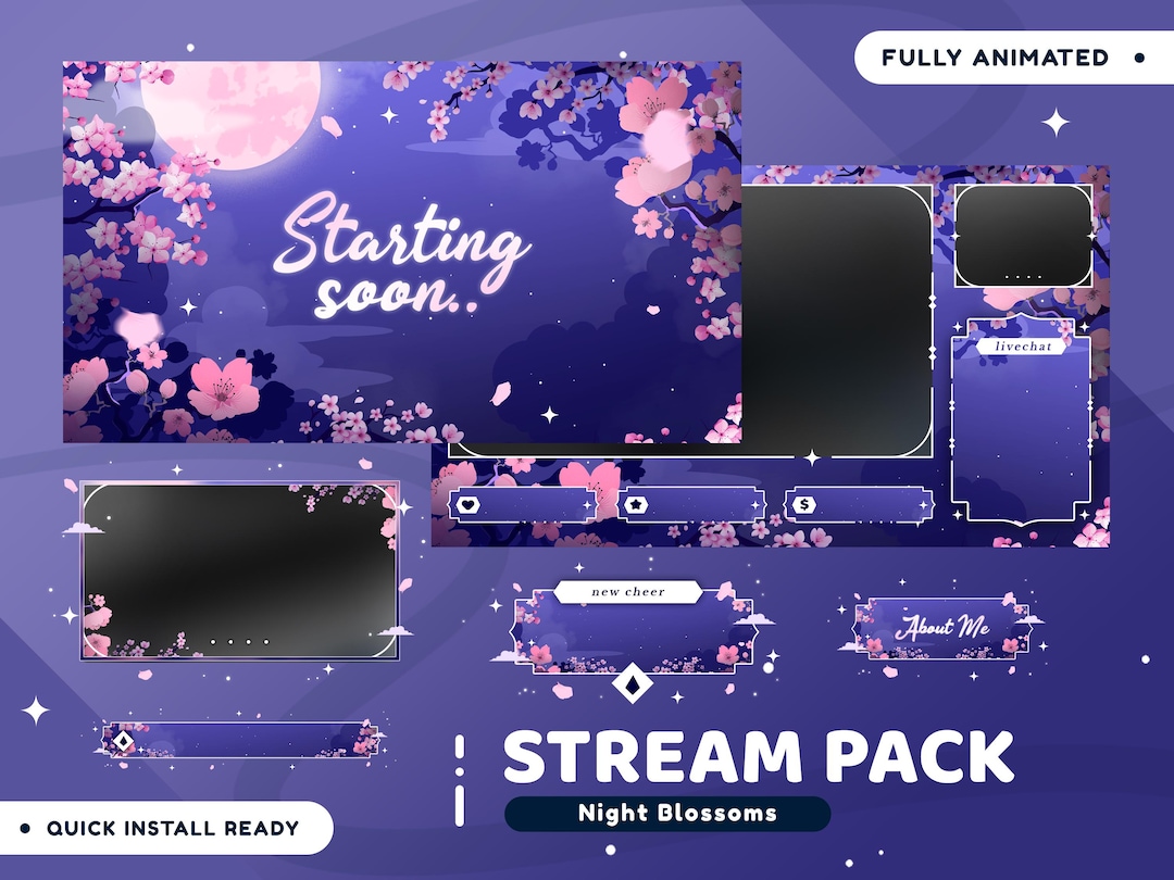Night Blossoms Animated Stream Overlay Package for Twitch Bundle ...