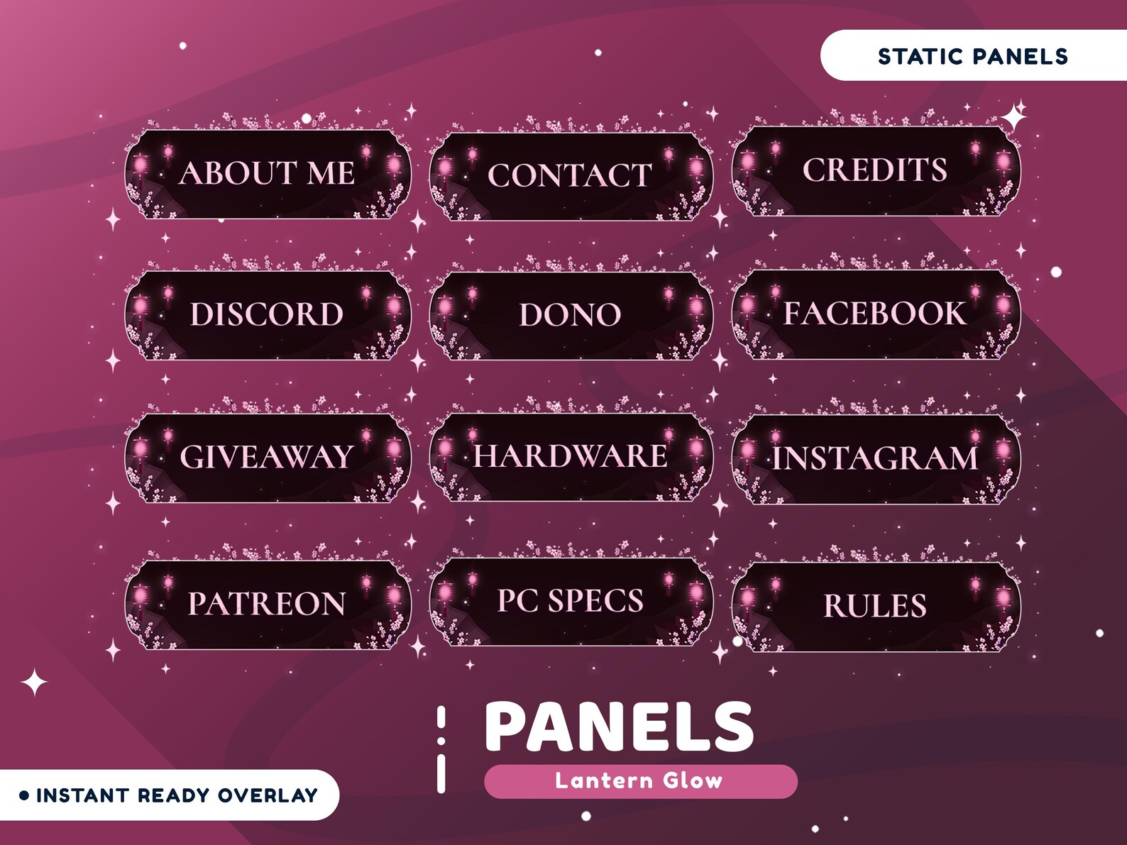 Lantern Glow Animated Stream Overlay Package for Twitch Bundle, China ...