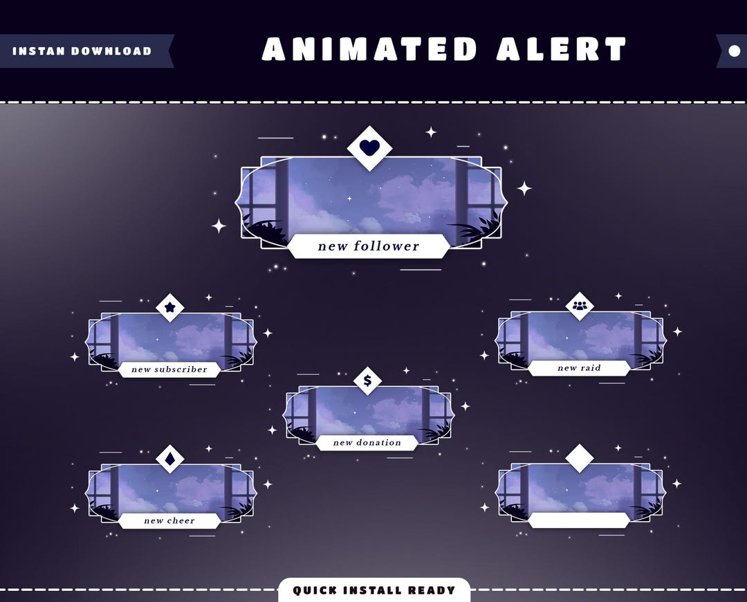 Cloud Window Animated Stream Alert Package for Twitch Bundle, Purple ...