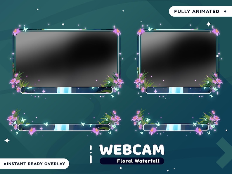 Floral Waterfall Animated Stream Overlay Package for Twitch Bundle ...