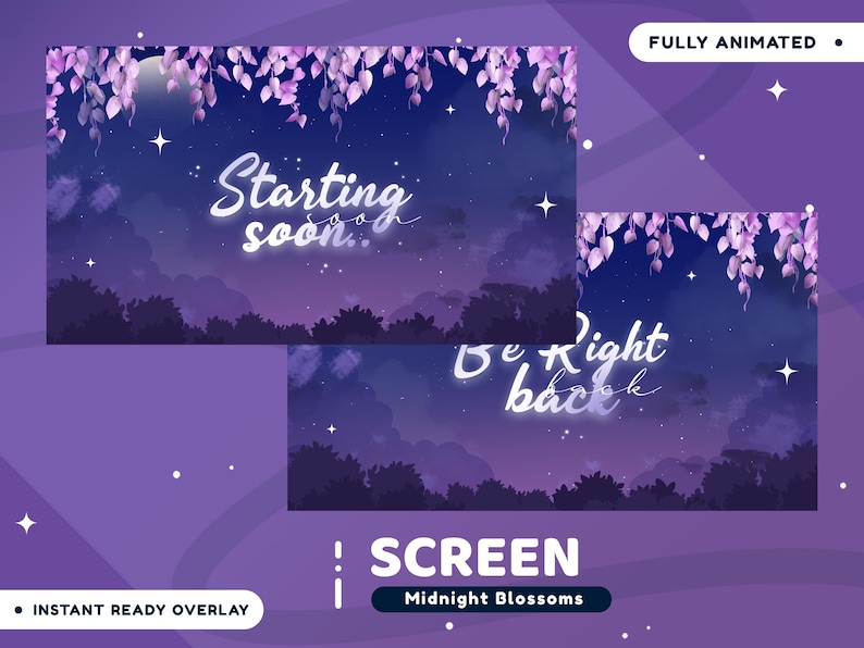Midnight Blossom Animated Stream Overlay Package for Twitch Bundle ...