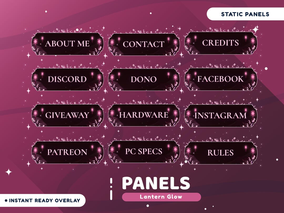 Lantern Glow Static Stream Panel Package for Twitch, Twitch Panels ...