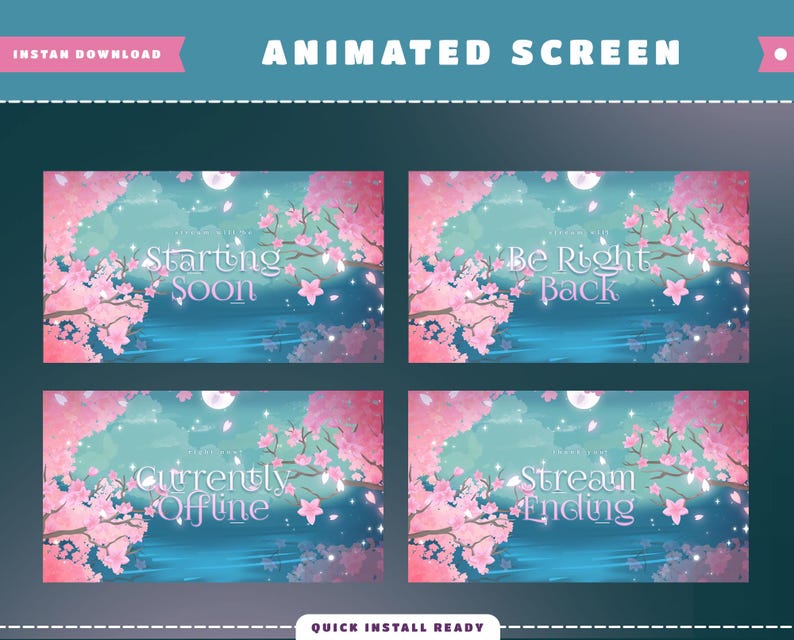 Sakura Dream Animated Stream Screen Package for Twitch, Japan Flower ...