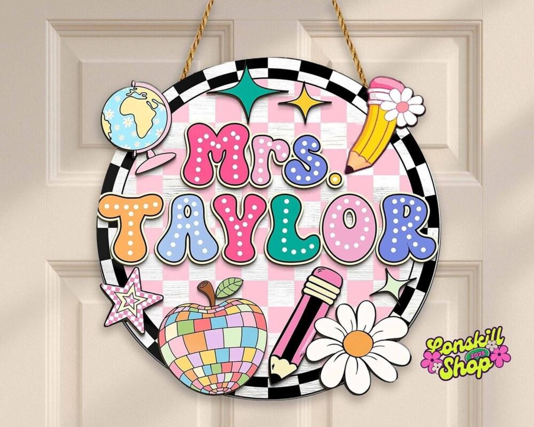 Custom Colorful Classroom Name Sign – Personalized Teacher Door Sign ...