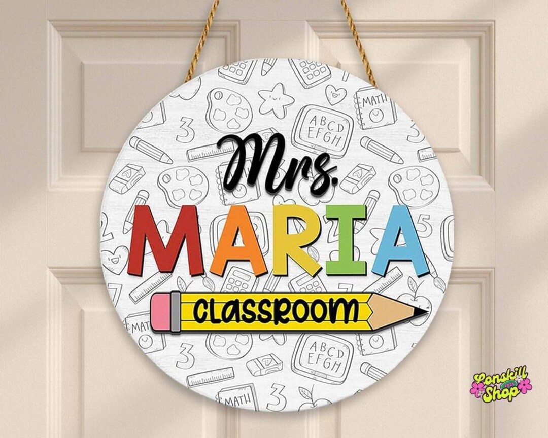 Custom Pencil Classroom Door Sign – Teacher Name Sign – Custom Round ...