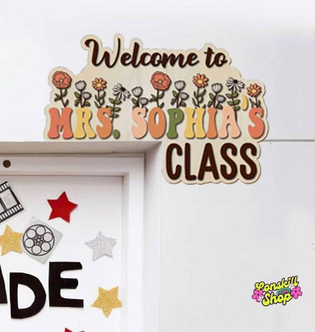 Boho Wildflower Teacher Door Sign, Personalized Welcome to Class Sign ...