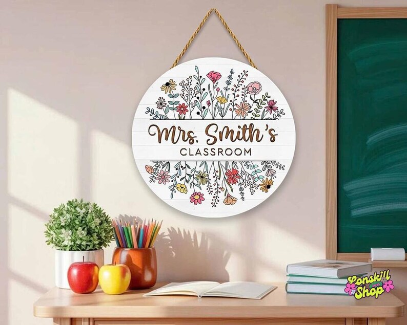 Personalized Floral Classroom Door Sign – Teacher Name Sign – Custom ...
