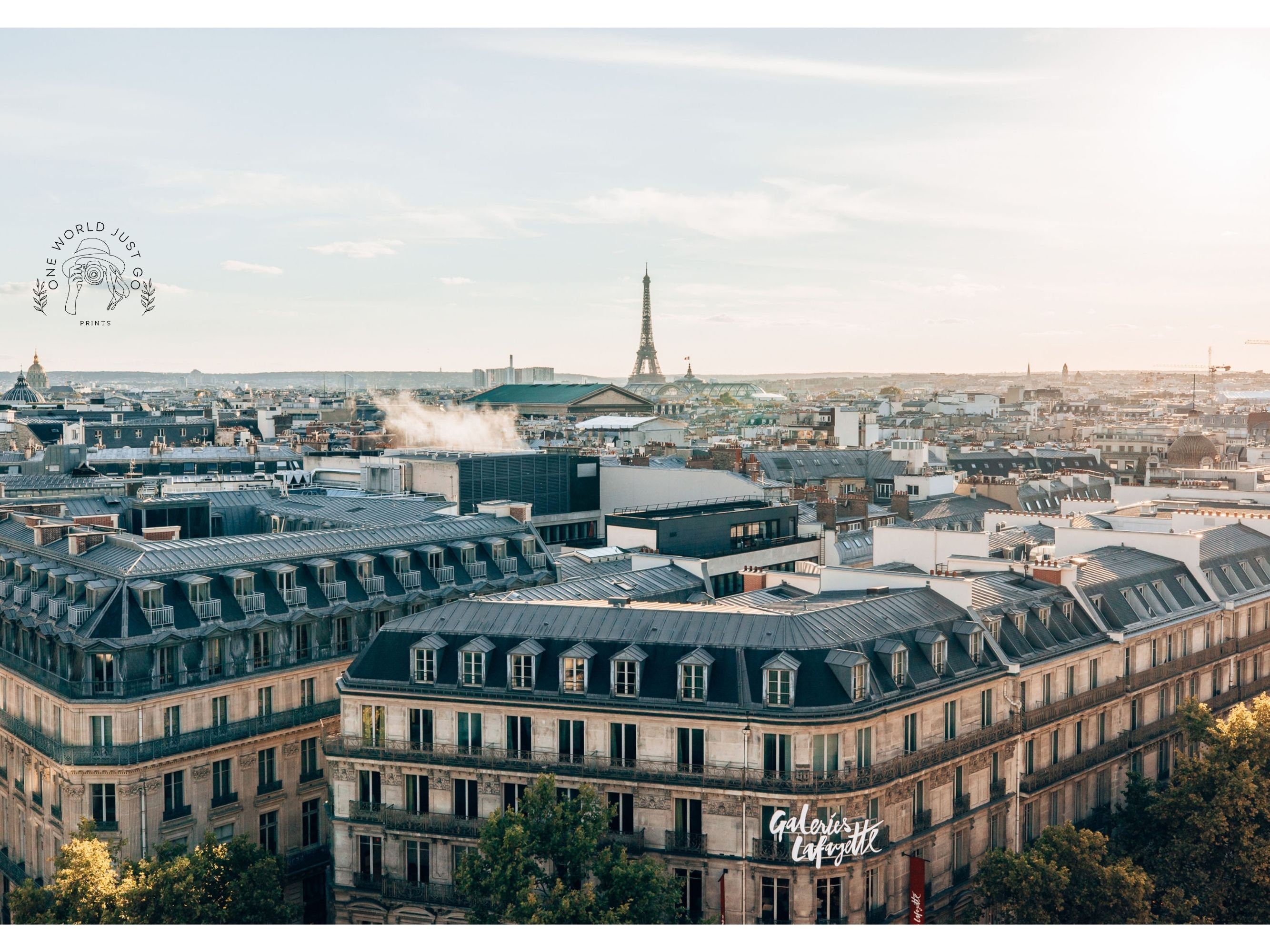Rooftop View of Galeries Lafayette and the Eiffel Tower in Paris, Paris ...