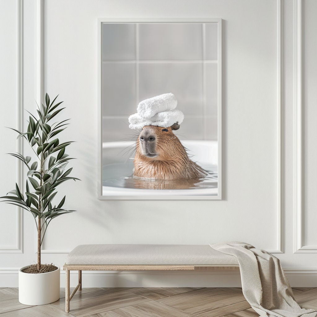 Capybara Bathroom Wall Art Capybara Wall Decor Hippie Bathroom Set ...
