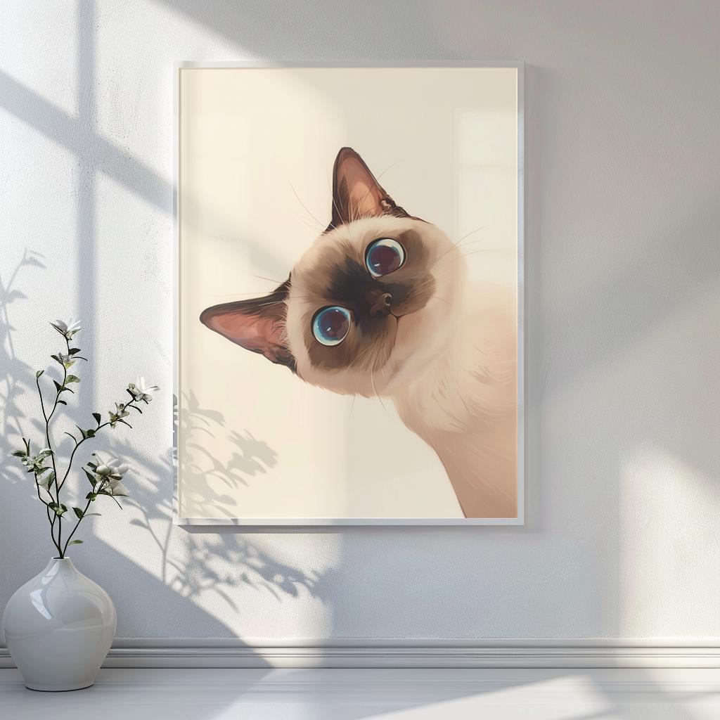 Watercolour Siamese Cat Painting Adorable Himalayan Cat Face Wall Art ...
