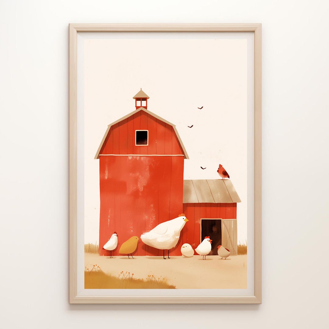Charming Barnyard Wall Art Baby Farm Cute Animals Nursery Theme Red ...