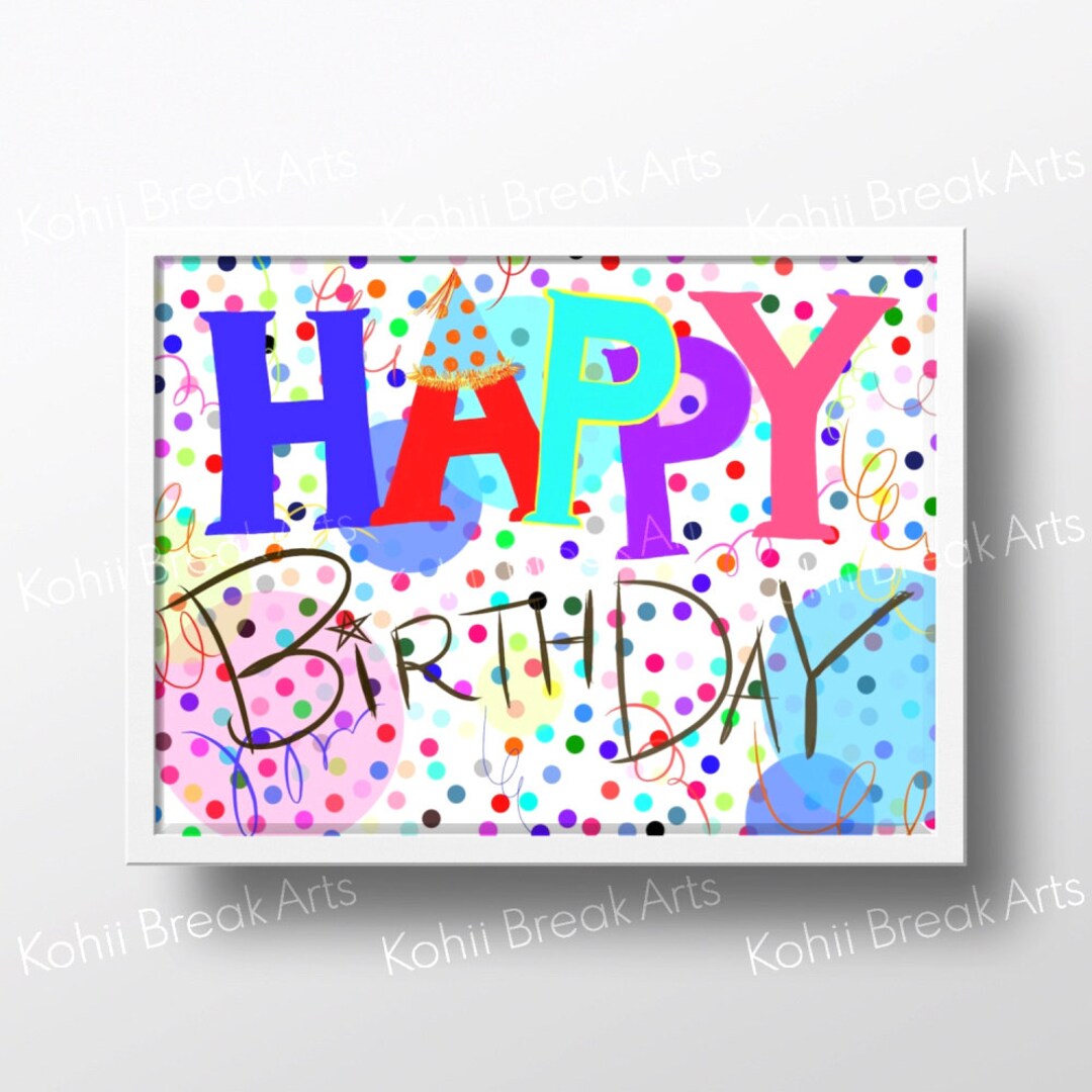 Happy Birthday Digital Art Print DOWNLOAD Dot Printable Illustration ...