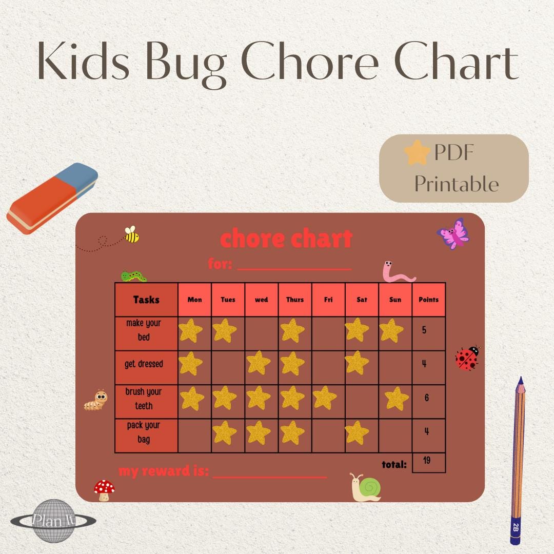 Bug Children's Chore Chart - Etsy