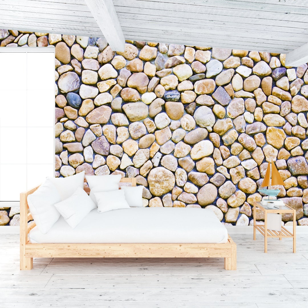 Large Pebble Stone Texture Colorful Wallpaper, Peel and Stick Pebble ...