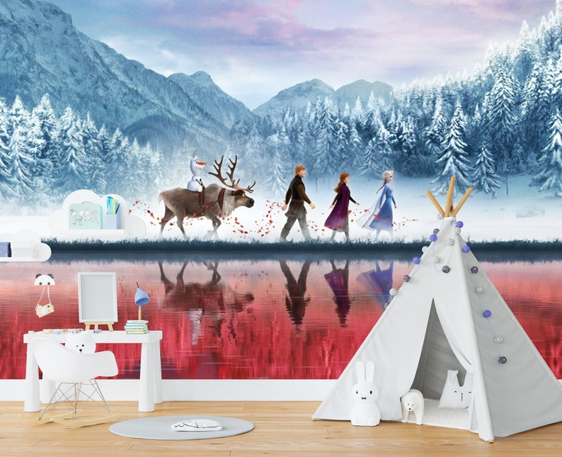 Frozen Elsa and Anna Themed Kids Room Wallpaper, Peel and Stick Frozen ...