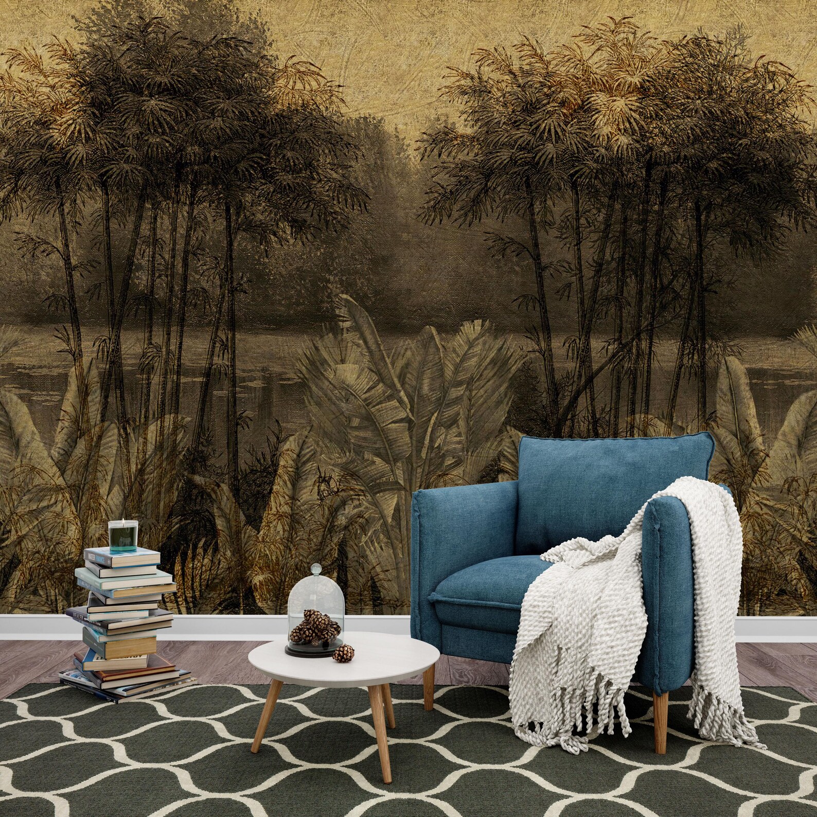 Watercolor Forest Landscape Wallpaper, Peel and Stick Nature Wall Mural ...