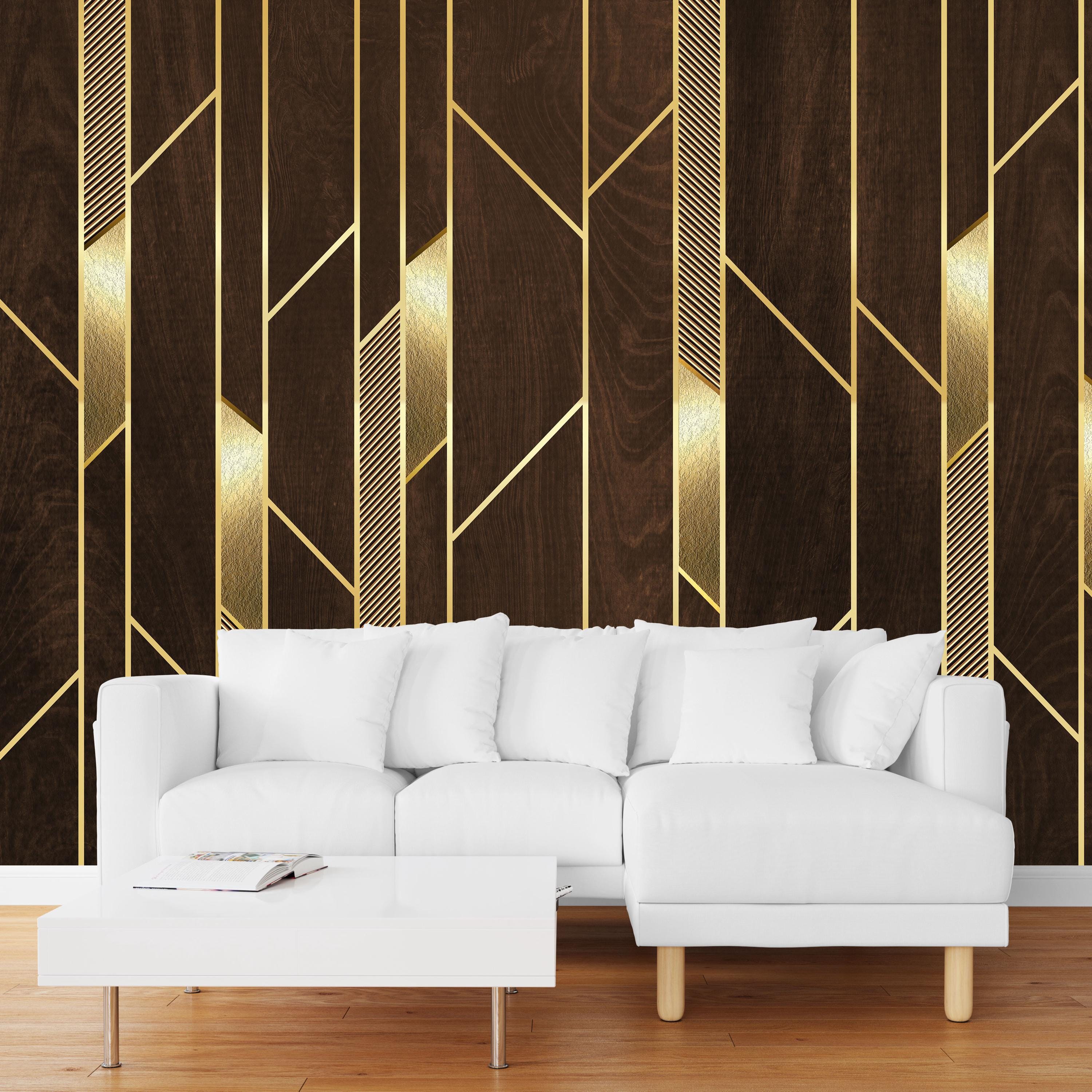 Geometric Gold Glitter Wood Texture Wallpaper, Peel and Stick Rustic ...