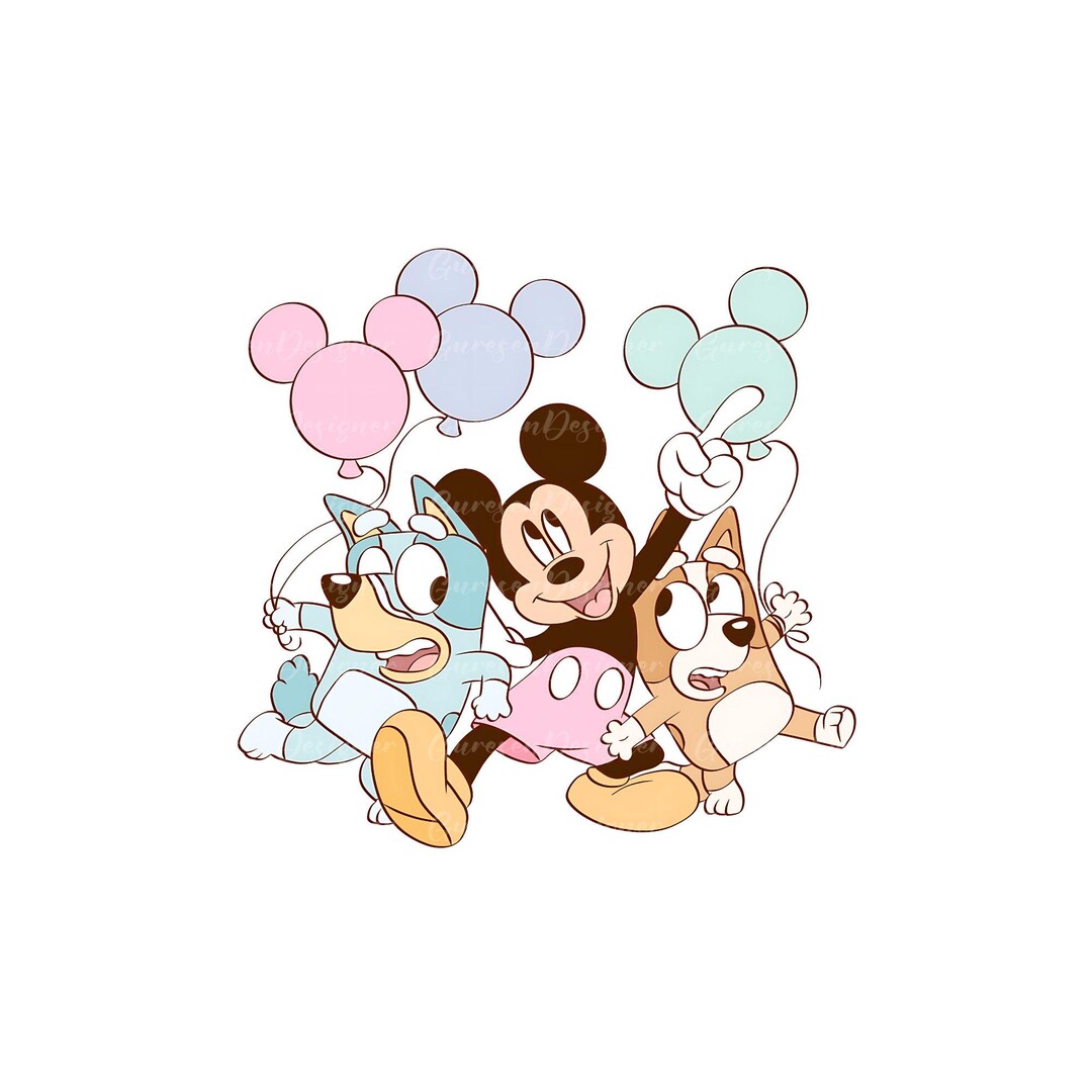 Bluey and Mickey,bluey Dog & Friends Riding Teacups Pink, Green, Blue ...