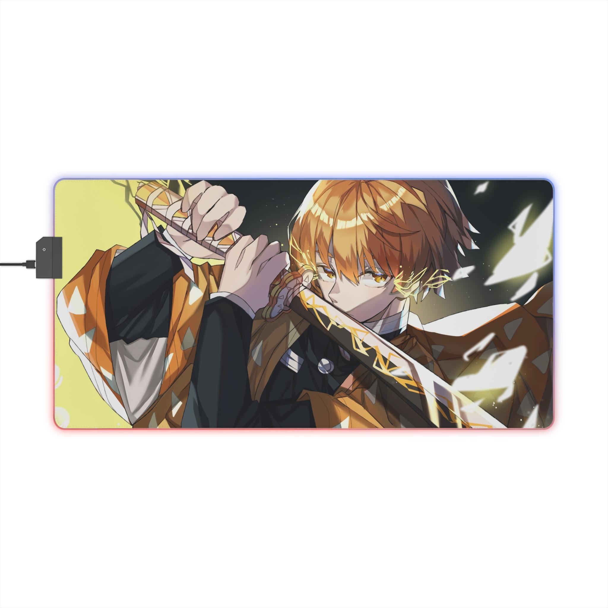 Zenitsu Demon Slay Anime Thunder Breathing LED Mousepad Deskpad - Etsy
