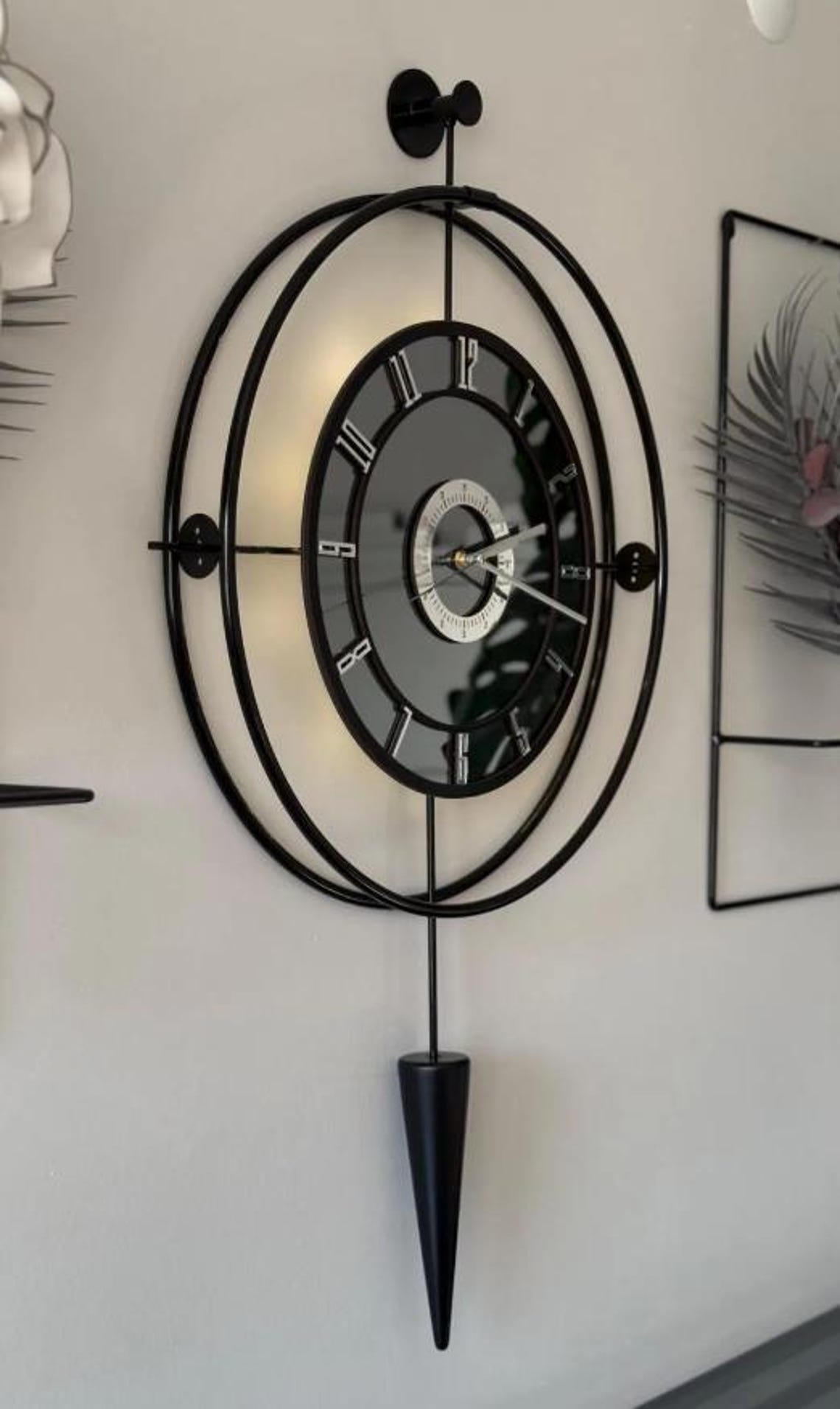 Modern Black Metal LED Wall Clock With Pendulum, Unique Modern Metal ...