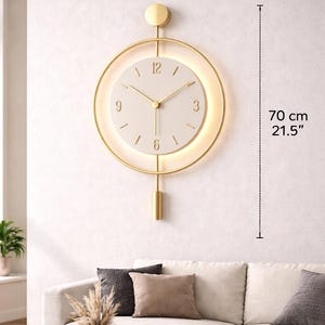Modern Gold Metal Wall Clock With LED Backlight, Silent Quartz Movement ...