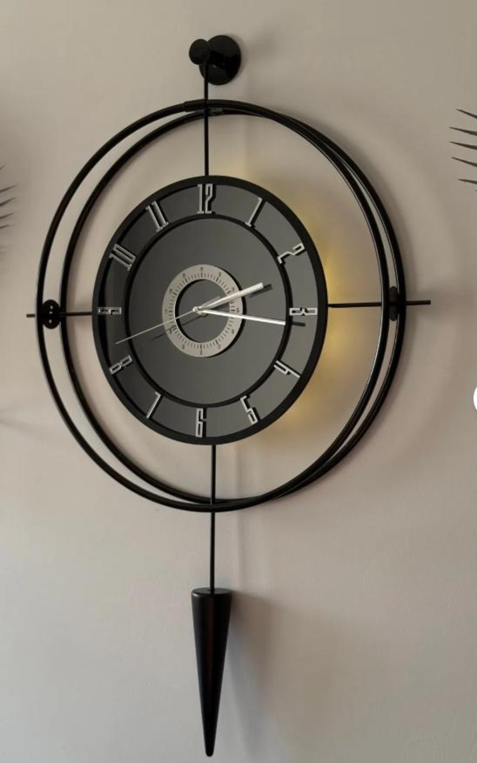 Modern Black Metal LED Wall Clock With Pendulum, Unique Modern Metal ...