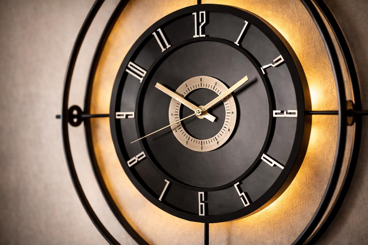 LED Modern Black Metal Wall Clock With Pendulum, Unique Modern Metal ...