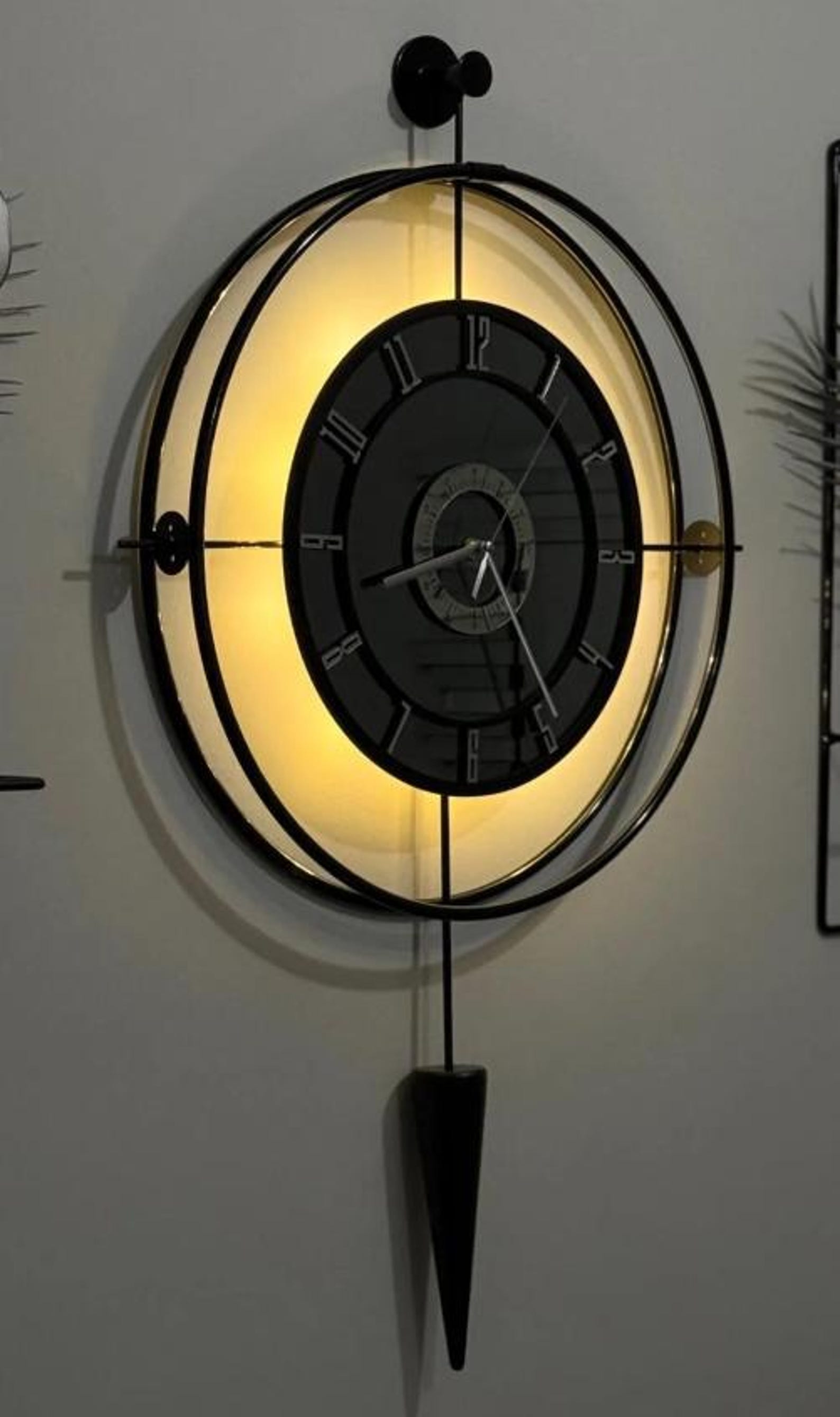 Modern Black Metal LED Wall Clock With Pendulum, Unique Modern Metal ...