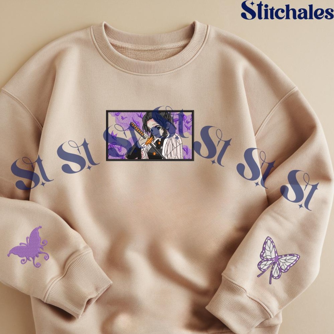 Embroidered Anime Sweatshirt, Butterfly Design, Anime Lover Gift - Etsy