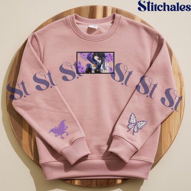 Embroidered Anime Sweatshirt, Butterfly Design, Anime Lover Gift - Etsy