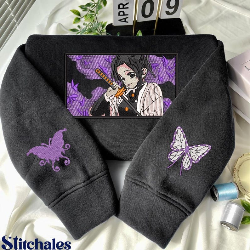 Embroidered Anime Sweatshirt, Butterfly Design, Anime Lover Gift - Etsy