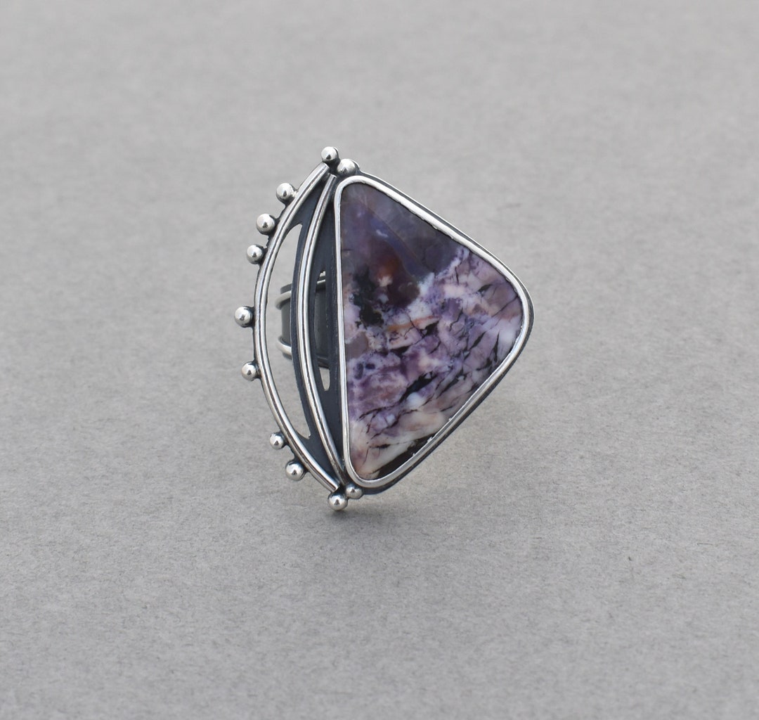 Tiffany Stone Ring. Edgy Pebble Arch Design and Unique Purple Stone ...