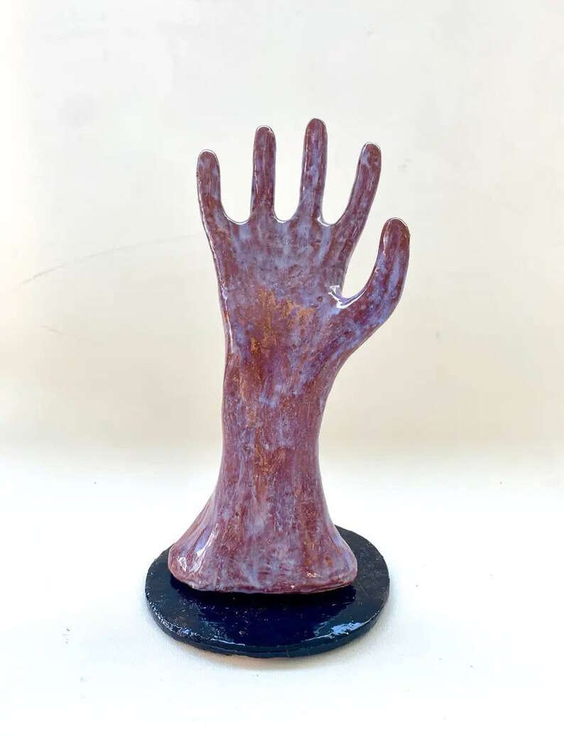 Handmade Sculptural Glazed Ceramic Hand Jewelry Display Functional Art ...