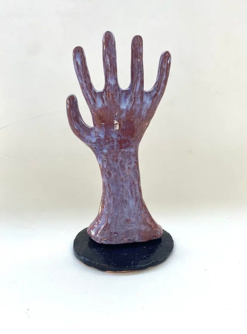 Handmade Sculptural Glazed Ceramic Hand Jewelry Display Functional Art ...