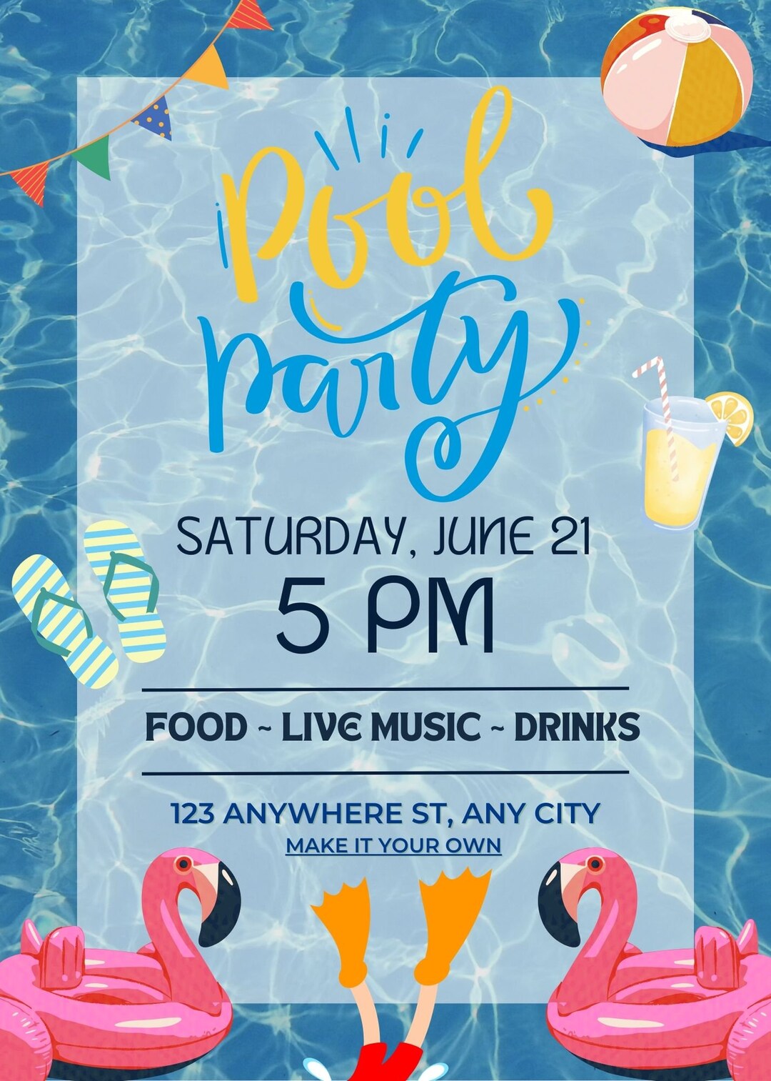 Colorful Pool Party Invite - Etsy
