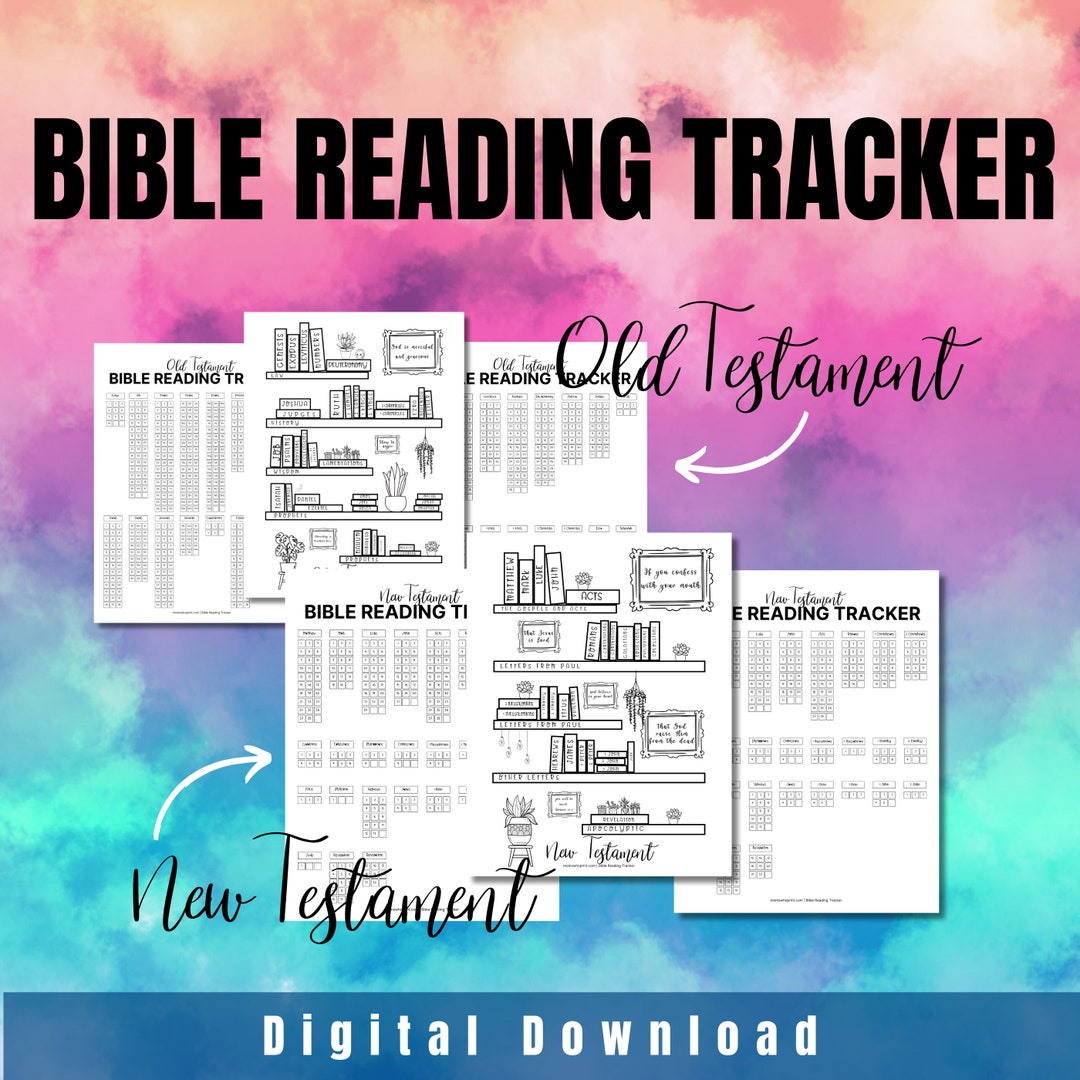 Bible Reading Chapter Tracker With Old and New Testaments, Bookshelf ...