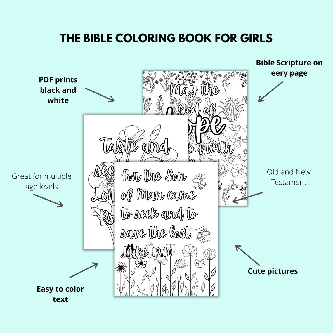Cute Bible Coloring Pages for Girls, Instant Download Bible Coloring ...
