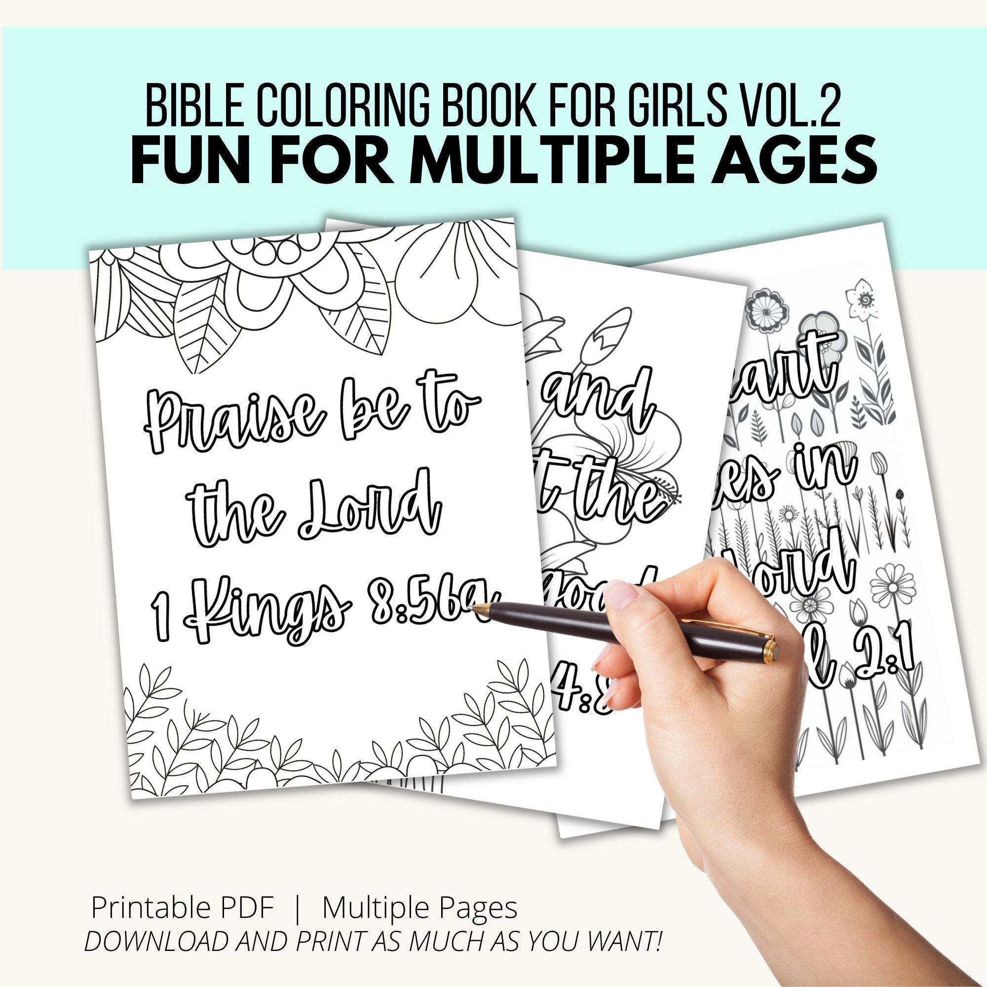 Cute Bible Coloring Pages for Girls, Instant Download Bible Coloring ...