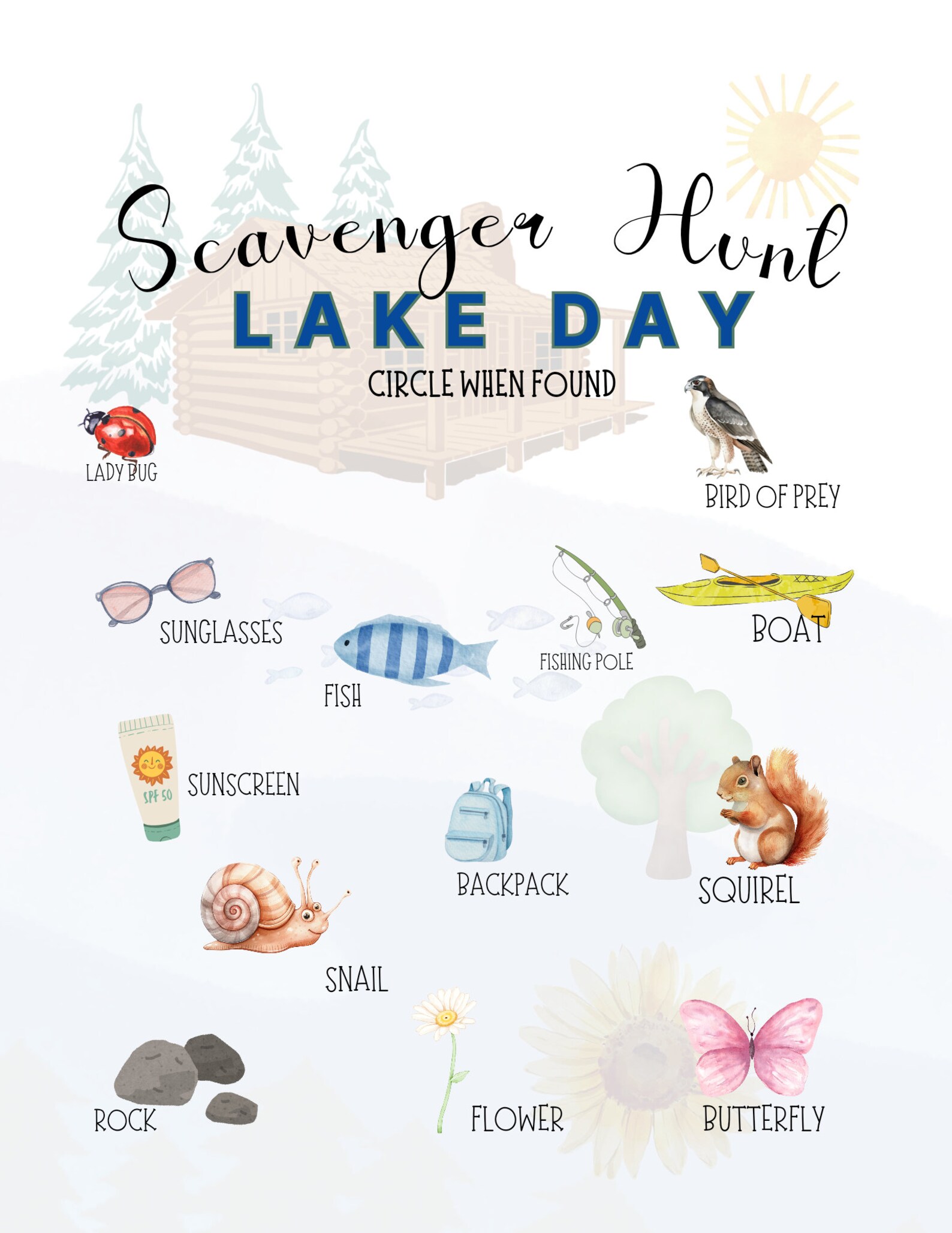 Lake Day Scavenger Hunt, Summer Vacation Kids Activities, Boating ...